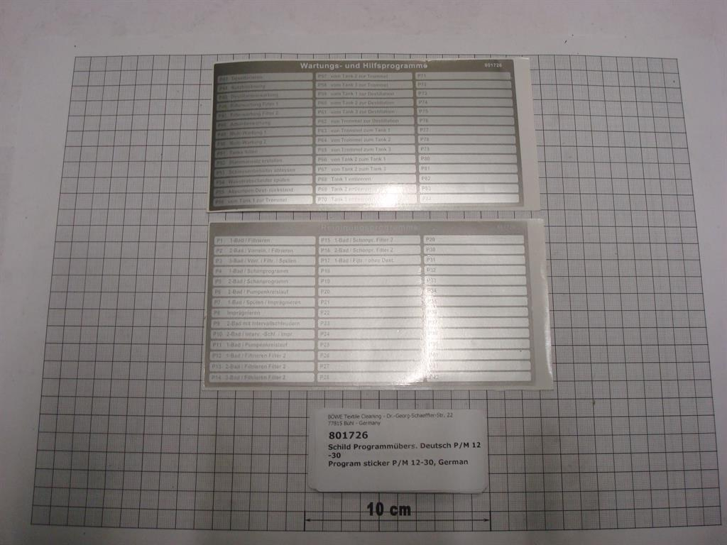 BÖWE Webshop - Program sticker German P/M 12-30, PLC